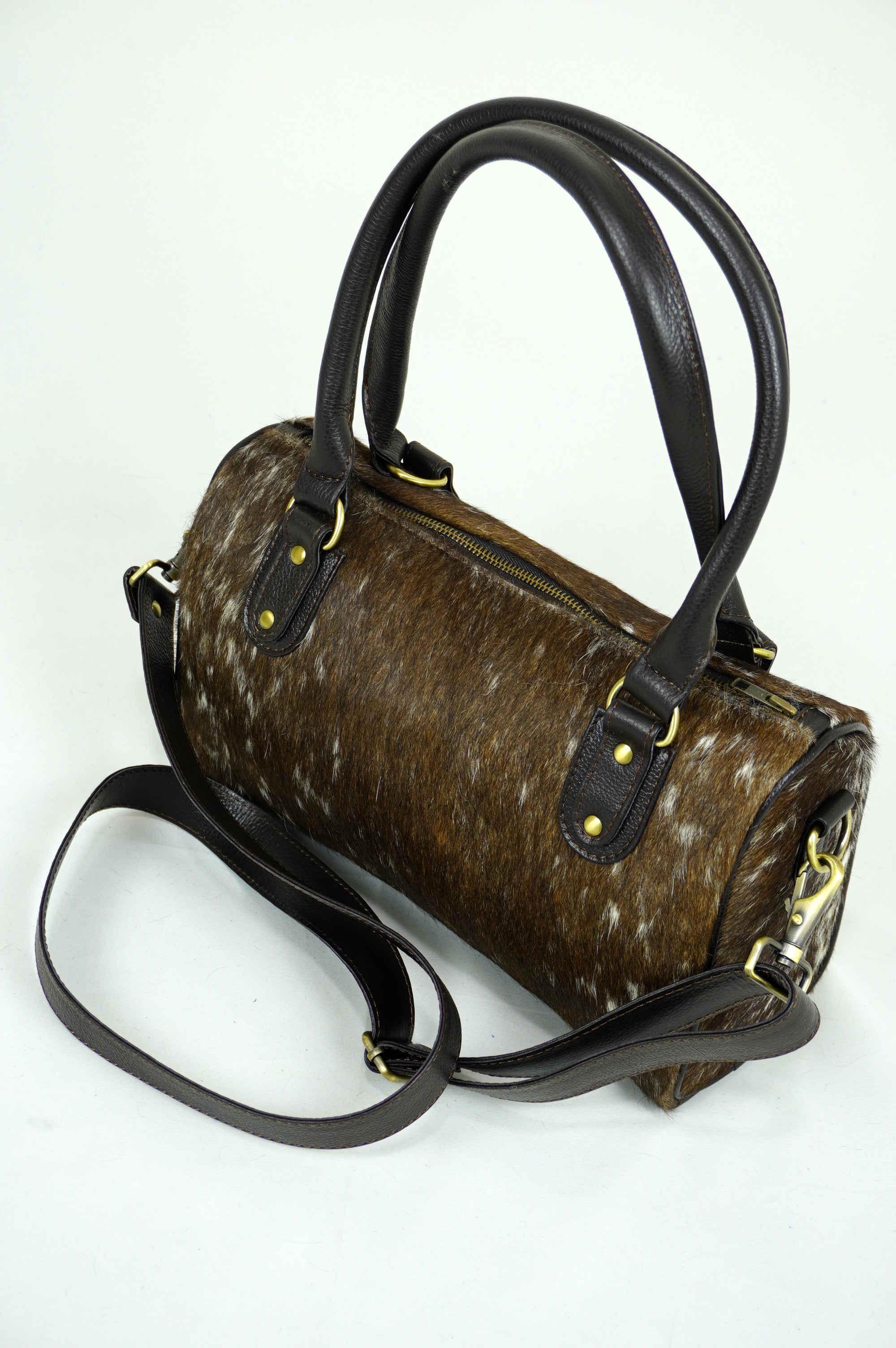 GENUINE Cowhide Barrel Bag | Real Cow Skin Shoulder Bag | Hair on Leat